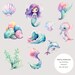 Watercolor Mermaid Clipart, Cute Mermaid Clipart Bundle, Little Mermaid ...