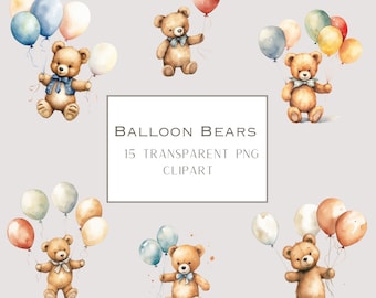 Bear With Balloons PNG, Baby Bear Sublimation, Balloons Clipart, Boy ...