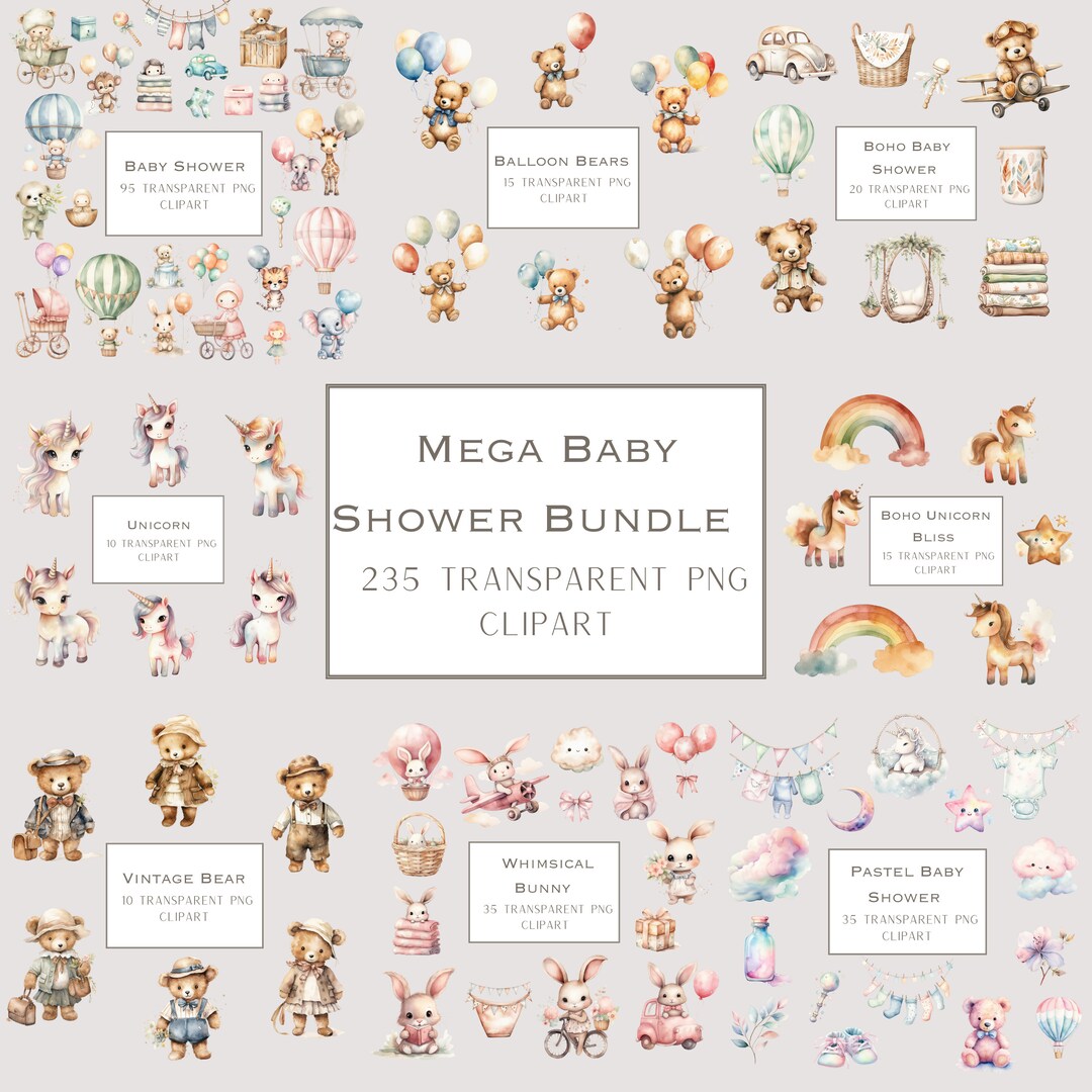 Baby Shower Clipart Mega Bundle, Cute Baby Shower Graphic, Printable ...