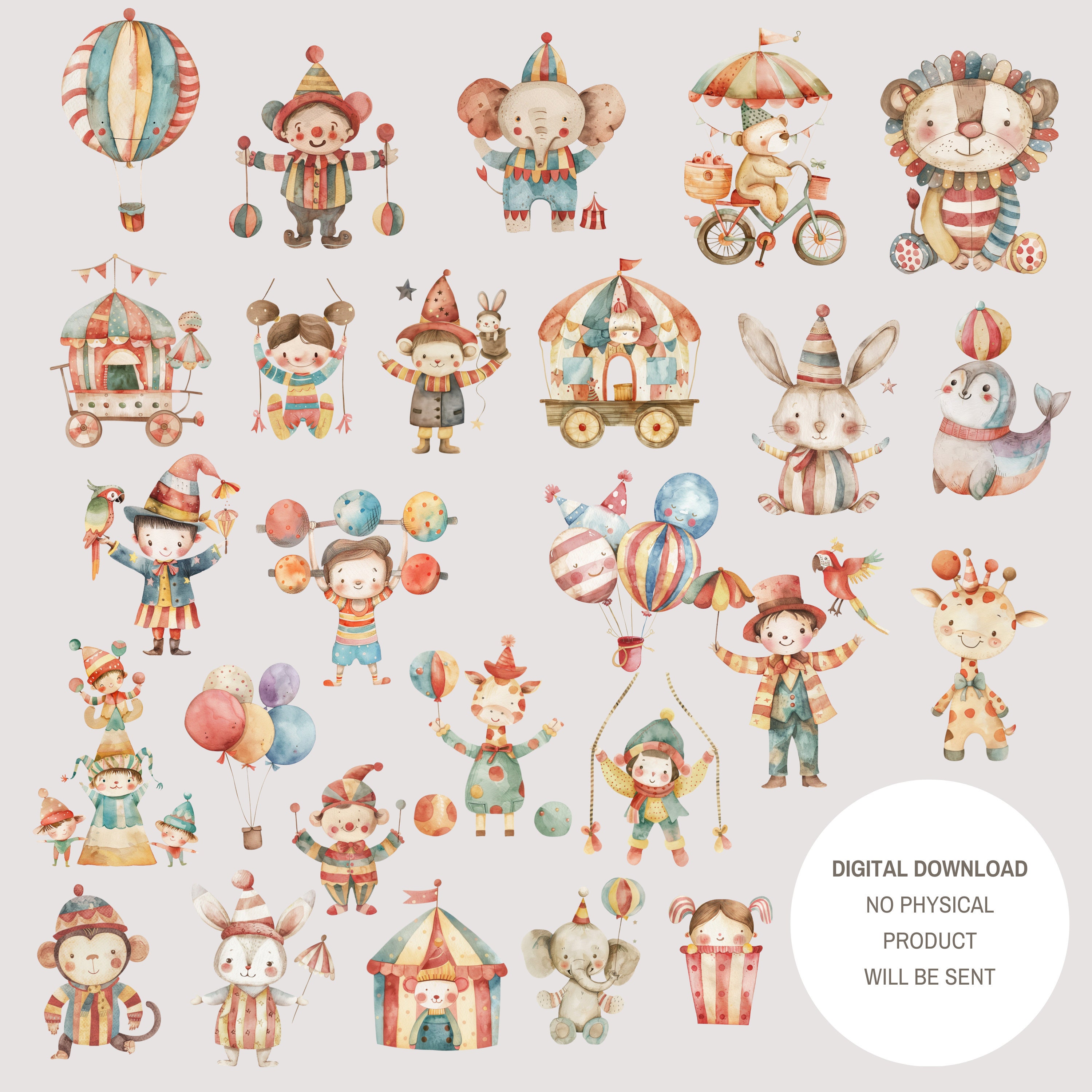 Watercolor Circus Clipart: Carnival Animals, Tent, Carousel (PNG) - Etsy