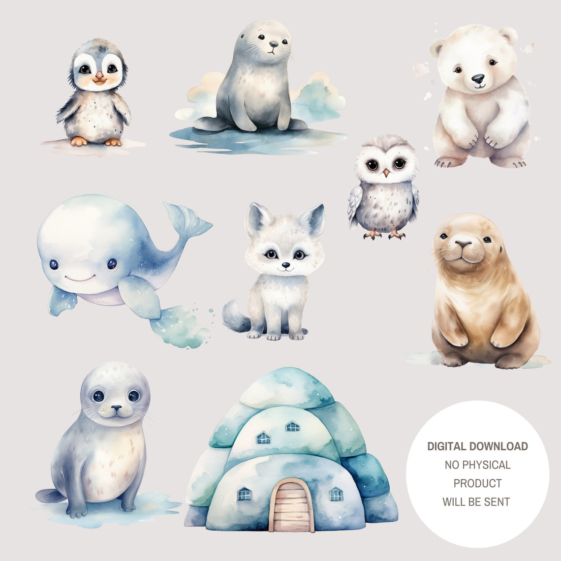 Watercolor Baby Arctic Animals Clipart Bundle, Winter Wonderland ...