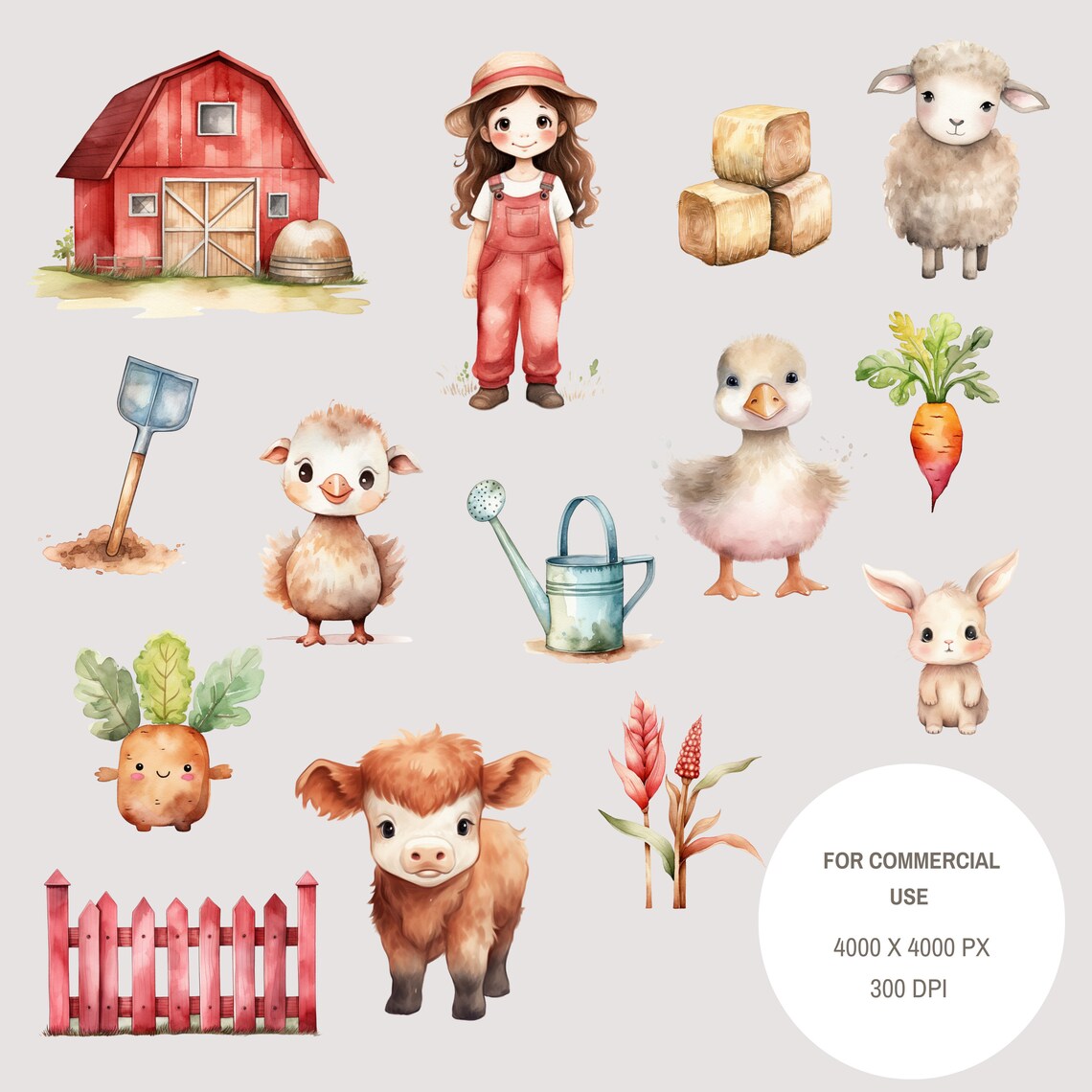 Farm Animal Nursery Clipart, Farm Animals Watercolor Digital Clipart ...