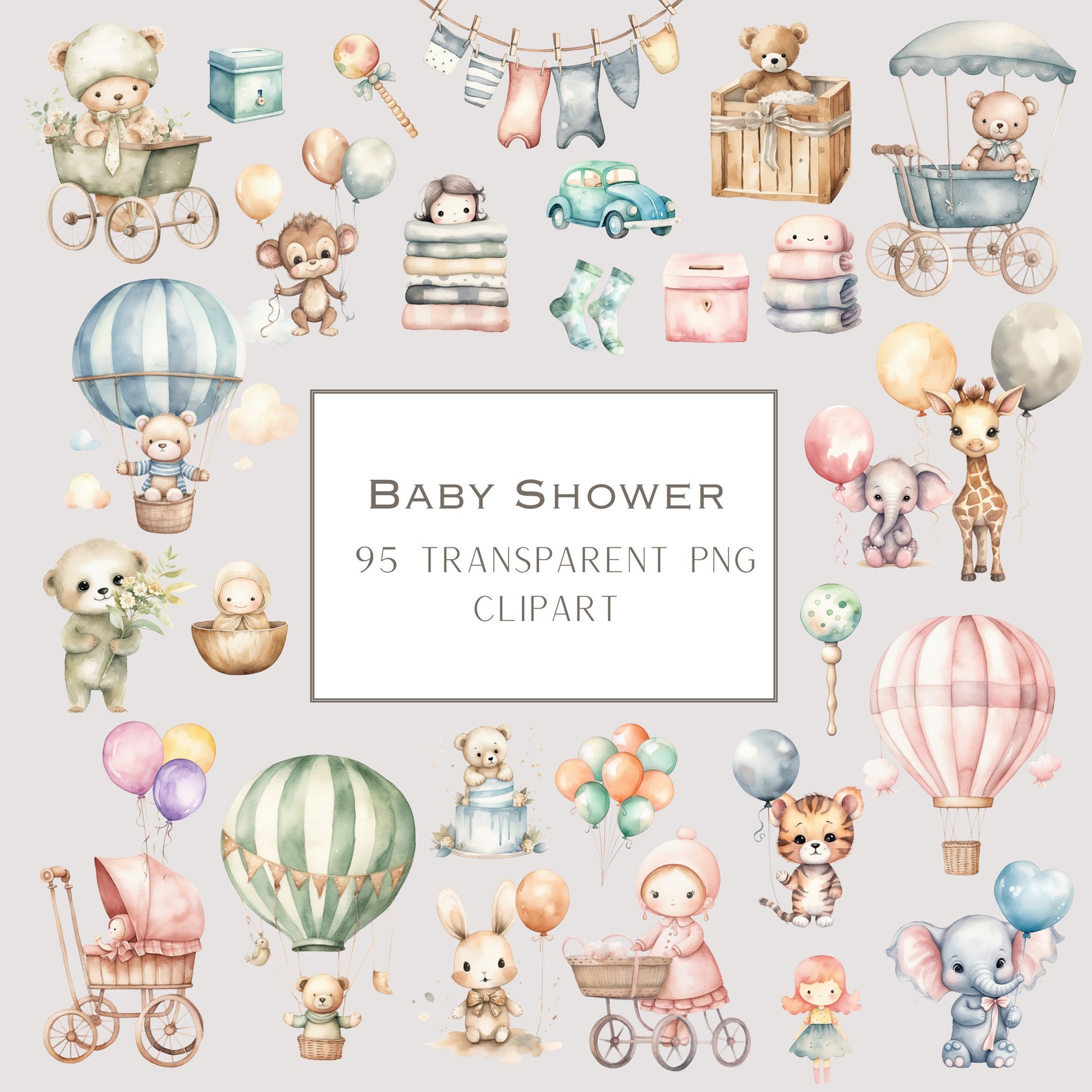 Baby Shower Watercolor Clipart, Baby Boy Girl Watercolor Pastel Color ...