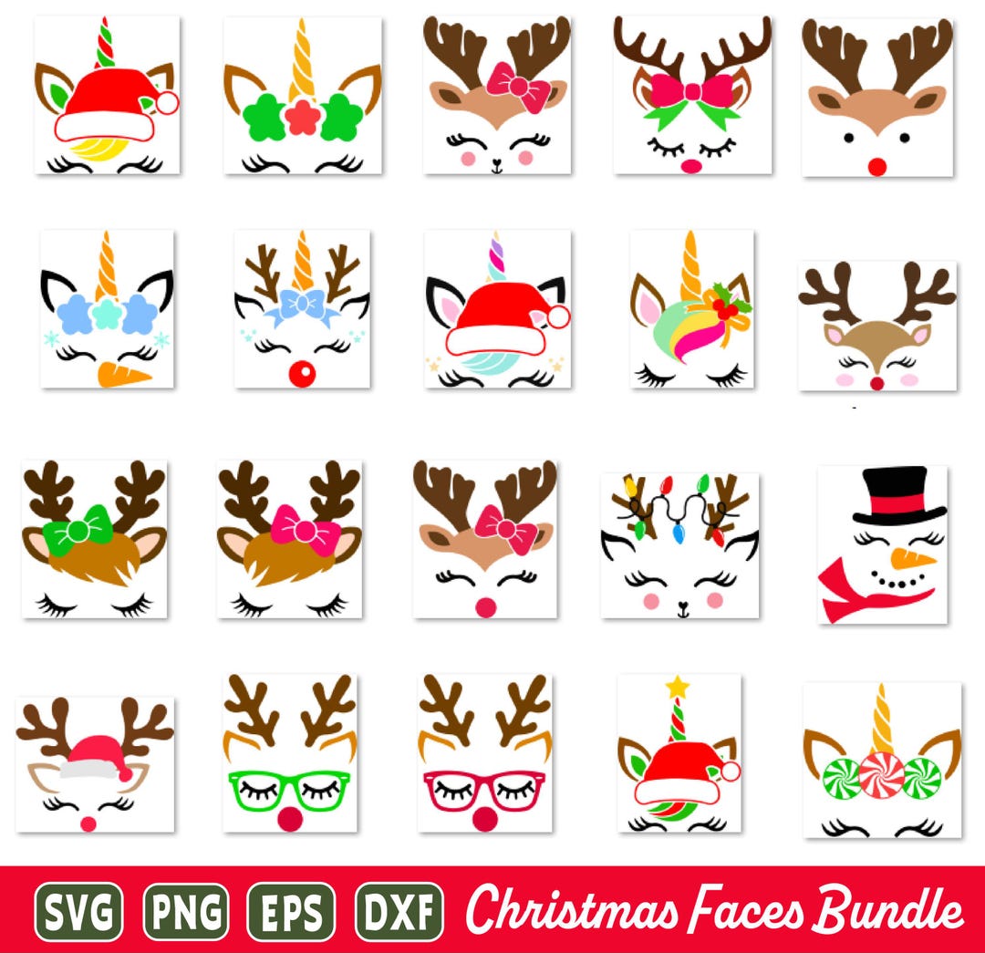 Christmas Faces SVG Bundle, Christmas Bundle Svg, Christmas Svg Png Dxf ...