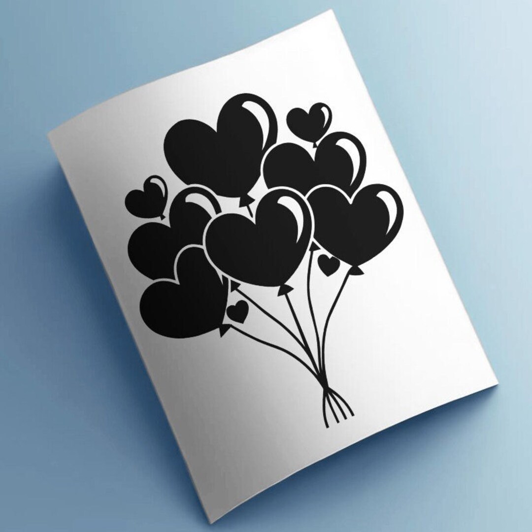 SVG, PNG, Hearts Shaped Balloon Bouquet, Heart Silhouette, Romantic ...