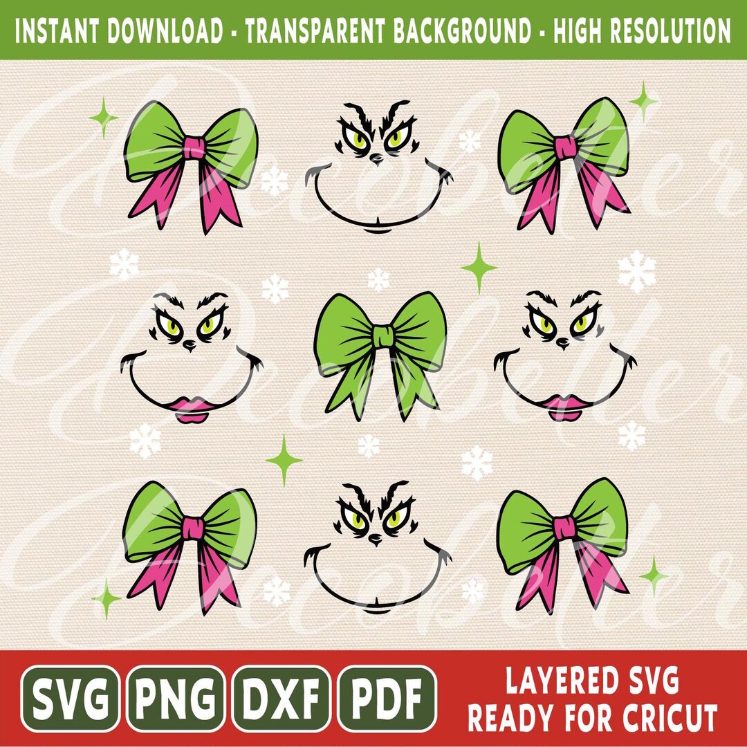 Coquette Grinchmas 3x3 PNG, Grinchmas Coquette SVG, Christmas Coquette ...