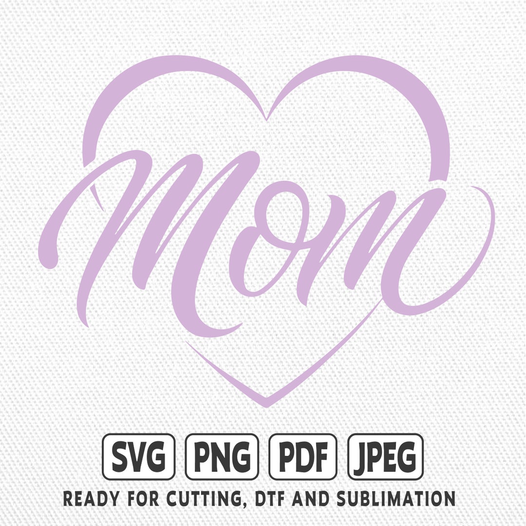 Typography With Text Mom in a Heart Shape SVG | Lilac Color MOM ...
