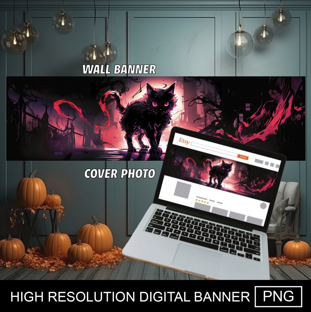 Big Haunted Black Cat Banner/ Halloween Banner/ Bewitched Cat/ Etsy ...