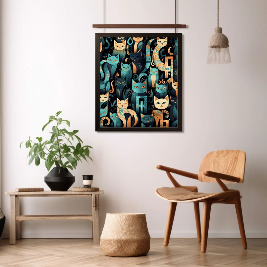 Cats Poster | Cats Pattern Poster | Cats Print | Cats Painting | Cats ...