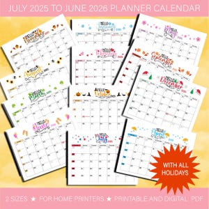 2025-2026 July to June Calendar Printable With Holidays, Cute Calendar ...