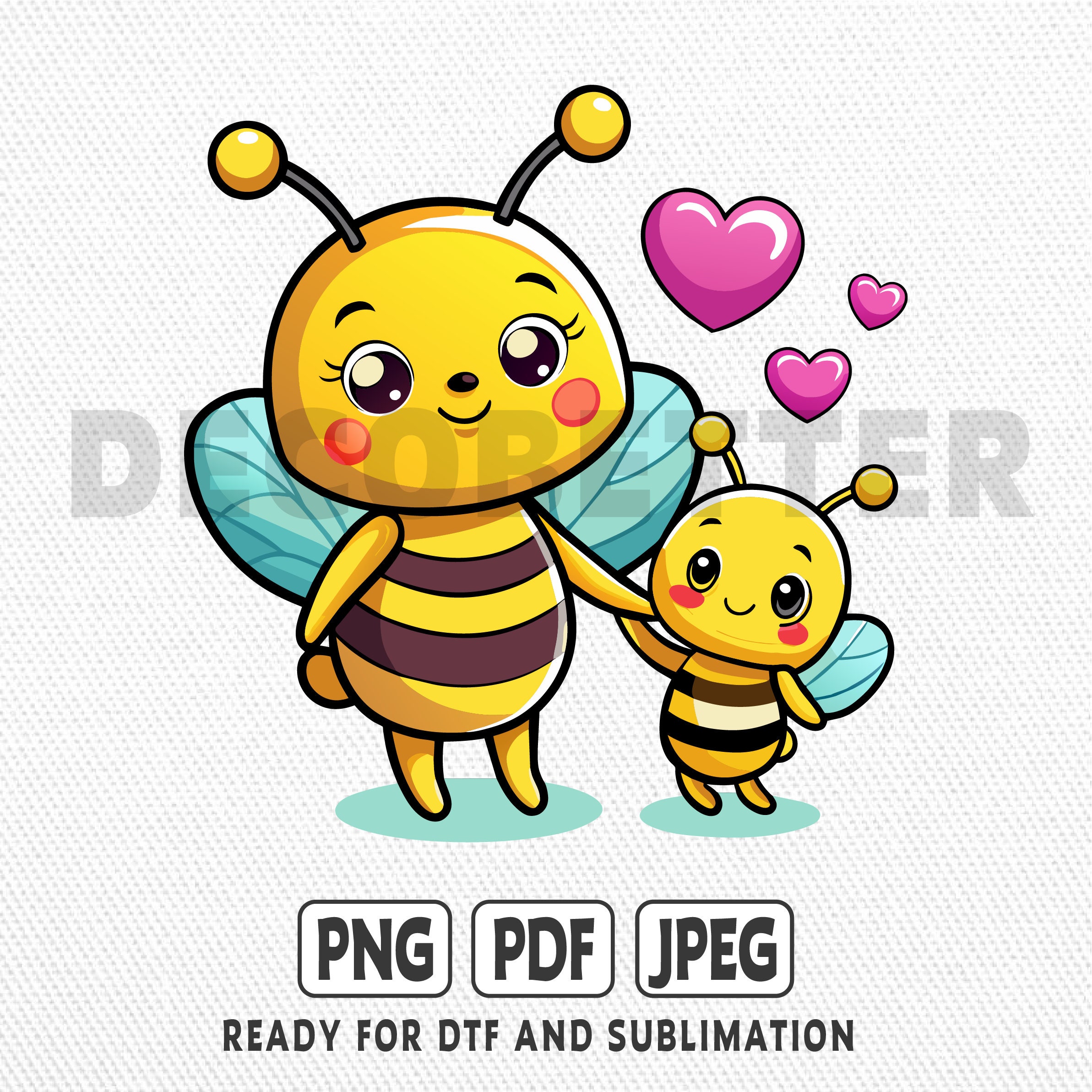 Kawaii Mother Bee and Her Son, Mom Bee Png, Kawaii Bee, Mother's Day ...