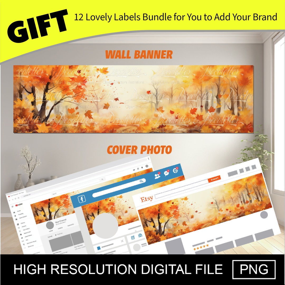 High-resolution Fall Banner, Etsy Cover Photo, Fall Decor Wall, Digital ...