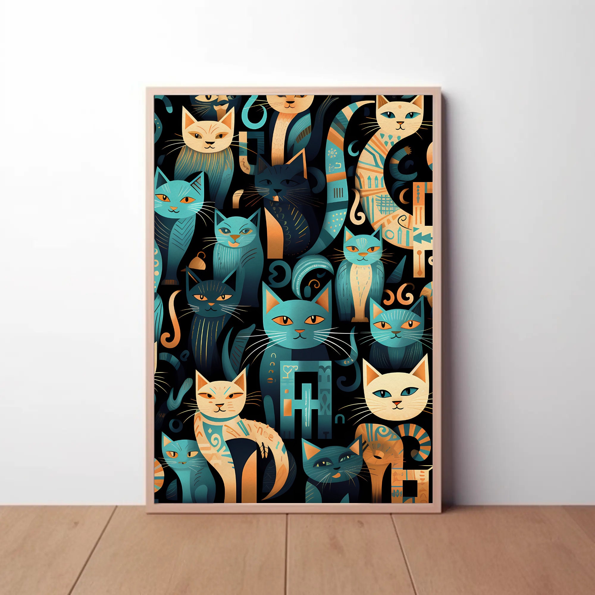 Cats Poster Cats Pattern Poster Cats Print Cats Painting Cats Png Retro ...