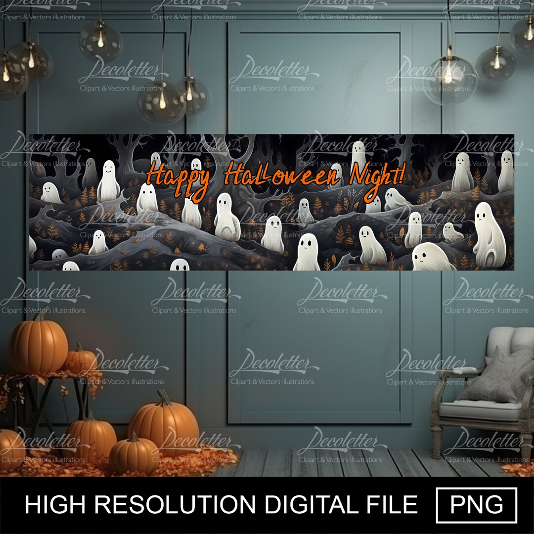 Large Halloween Party Banner With Ghosts, Banner for Halloween Night ...