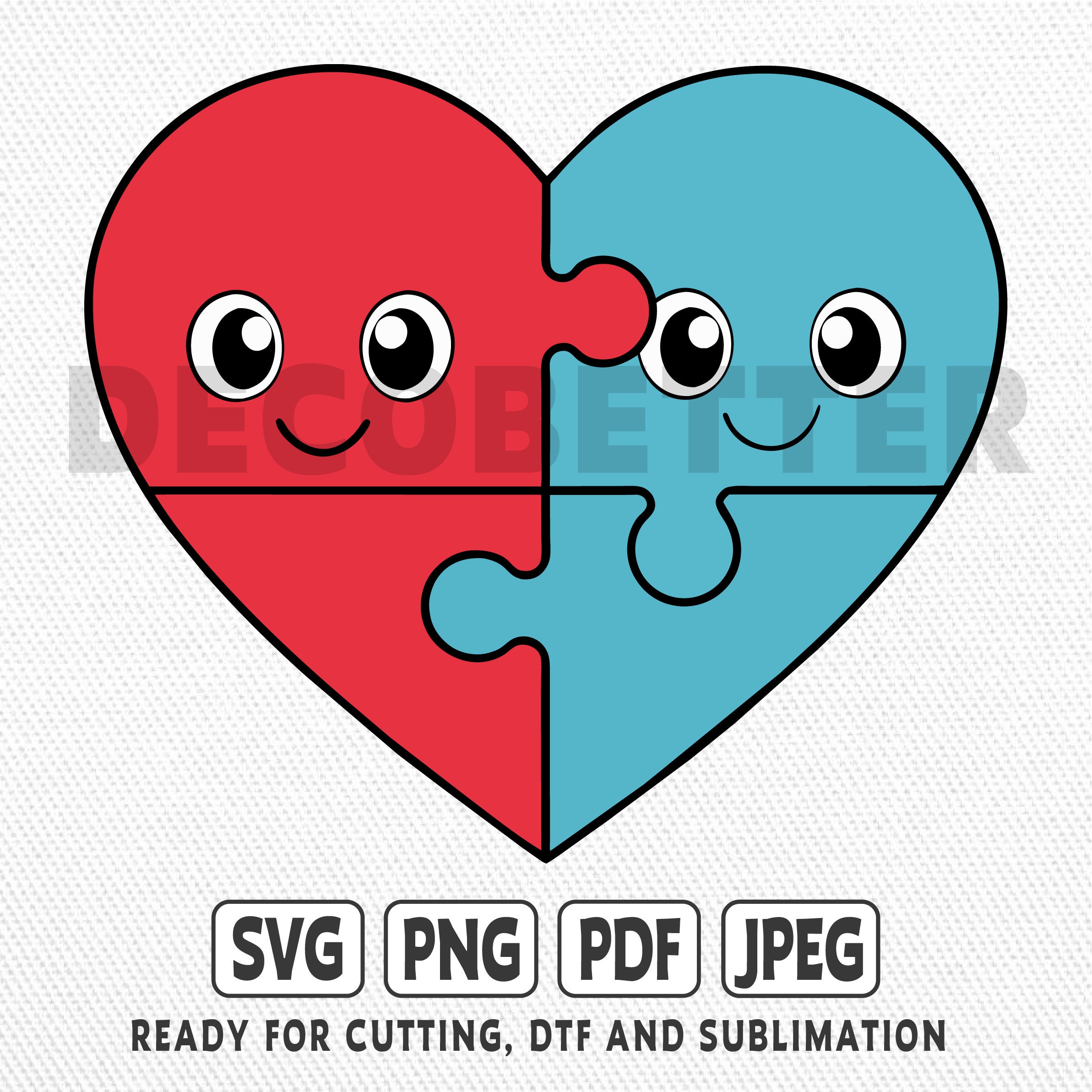 Puzzle Heart Svg, Couple Heart Svg, Kawaii Heart, Heart in Puzzle ...