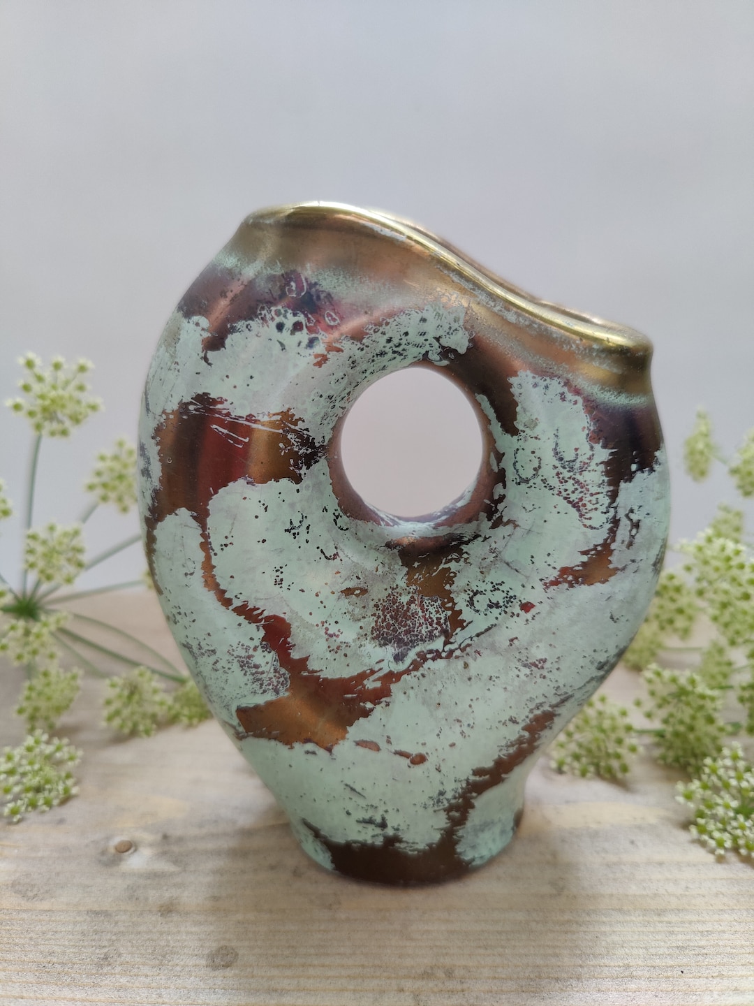 Funky Vintage Fohr Ceramics of West Germany Vase Copper Lustre Patina ...