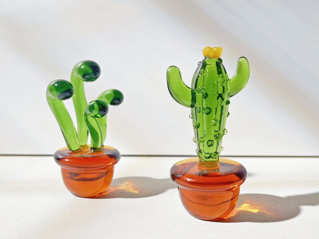 Mini Glass Cactus Pot Set, Fused Glass Succulents, Stained Glass ...