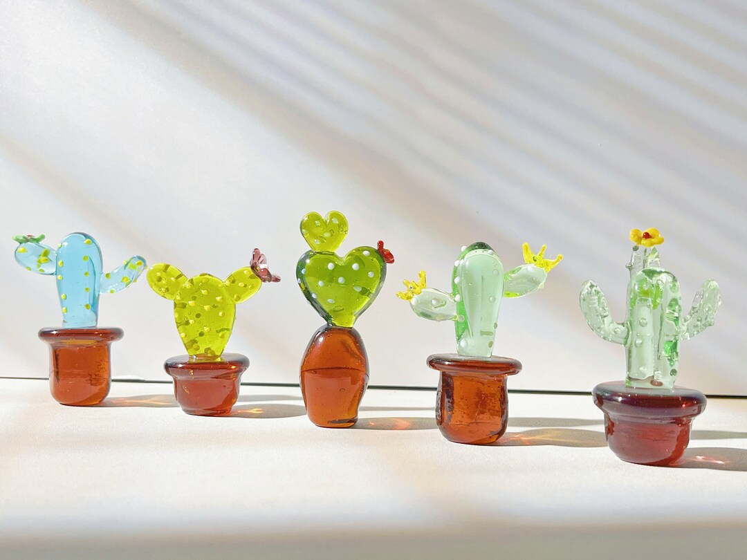 Mini Glass Cactus Set, Fused Glass Succulents, Stained Glass, Cactus ...