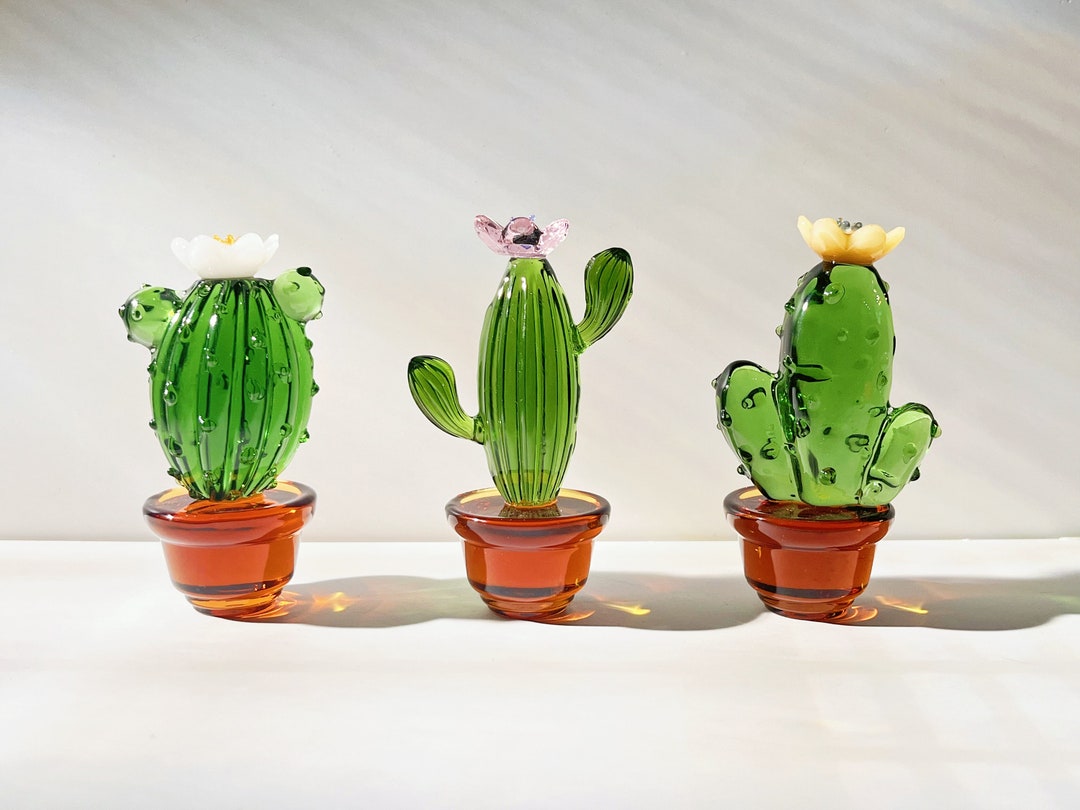 Glass Cactus Pot Set, Fused Glass Succulents, Stained Glass, Cactus ...