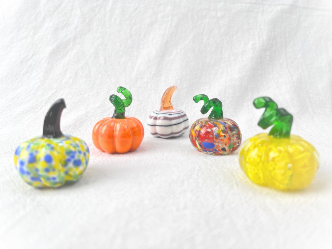 Glass Pumpkin Figurine, Little Glass Pumpkin, Miniature Pumpkin, Small ...