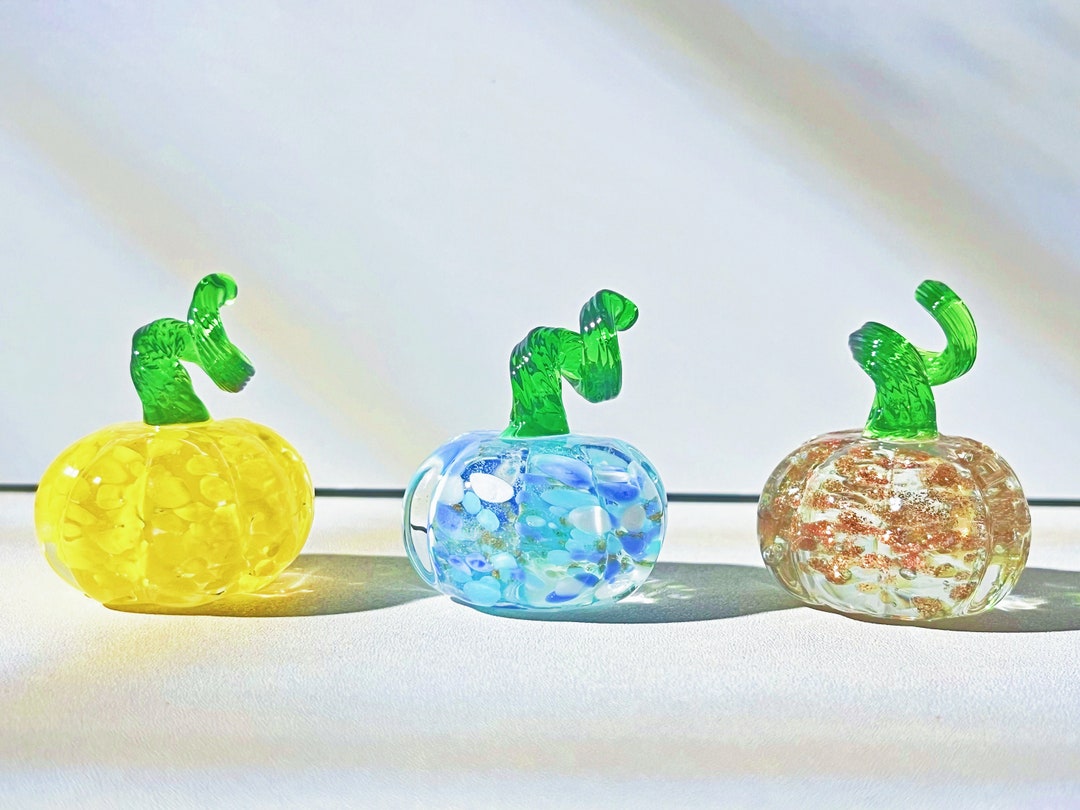 Glass Pumpkin Figurine, Little Glass Pumpkin, Miniature Pumpkin, Small ...