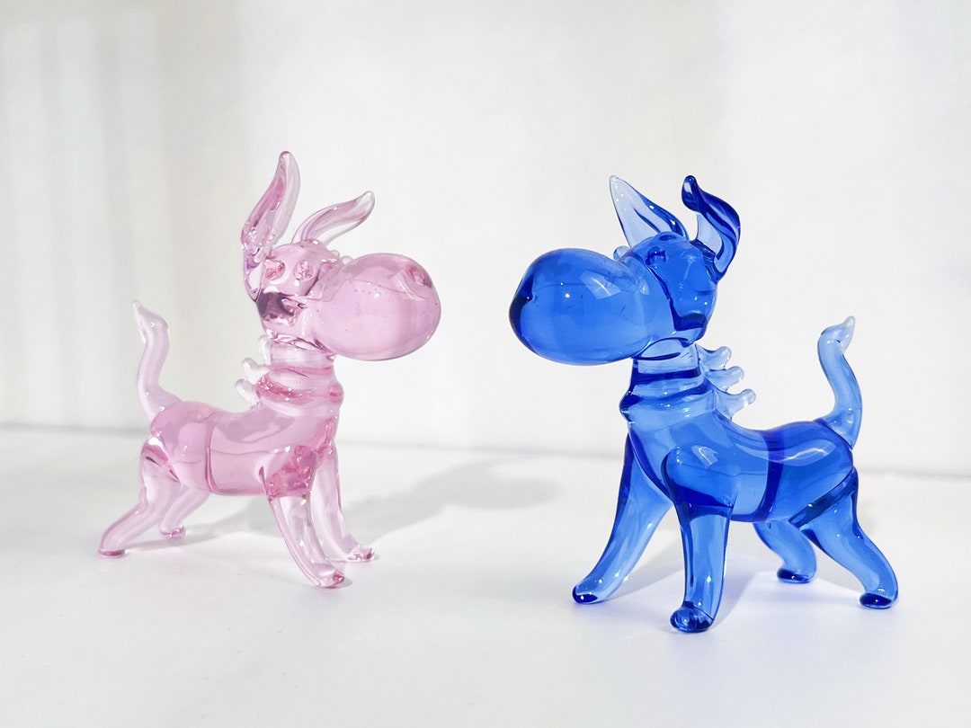Kawaii Glass Dog Figurine, Mini Dog Miniature, Hand Blown Glass Cute ...