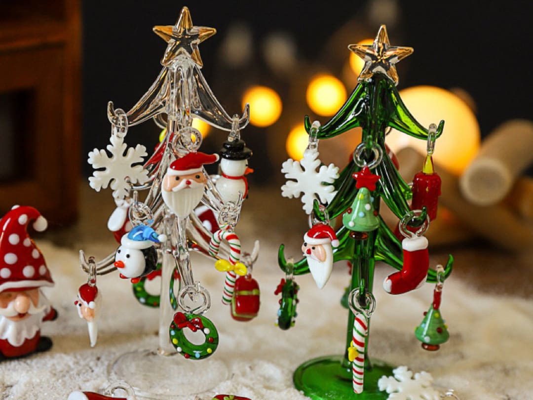Glass Christmas Trees, Handmade Stained Glass Figurines, Small Glass ...