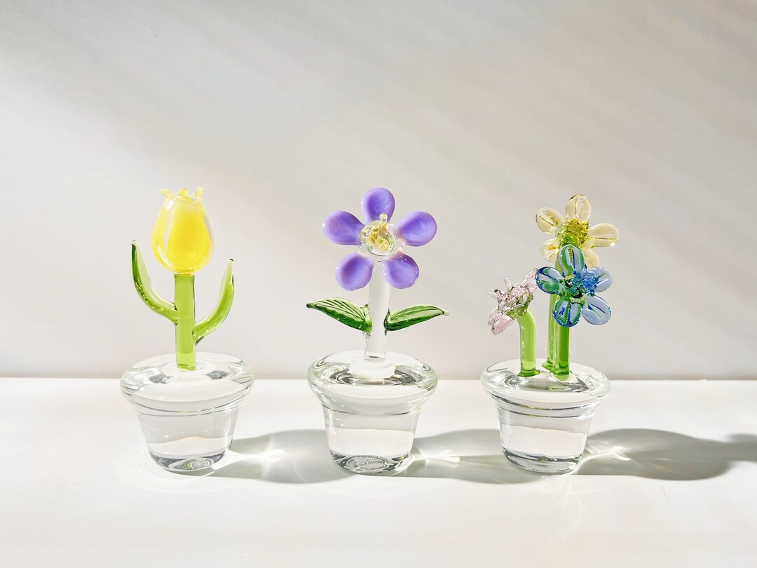 Stained Glass Potted Flowers Glass Tulip Flowers Hand Blown Glass Flowers Flower Decorations