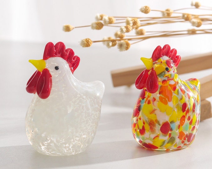 Hand Blown Glass Chicken Figurines Collectibles Rooster Home Decoration ...