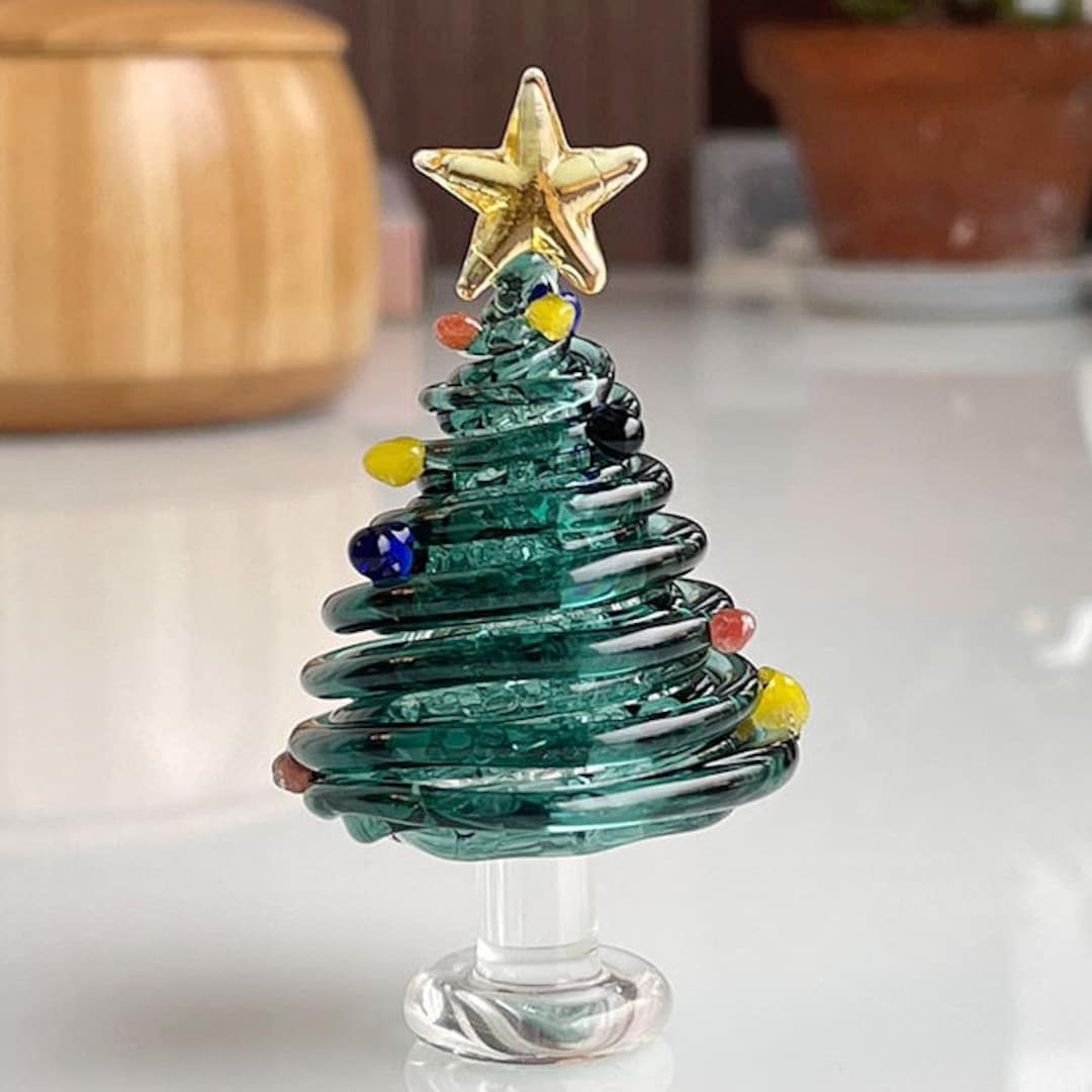 Glass Christmas Tree Statue, Christmas Sculpture Decoration, Festive ...