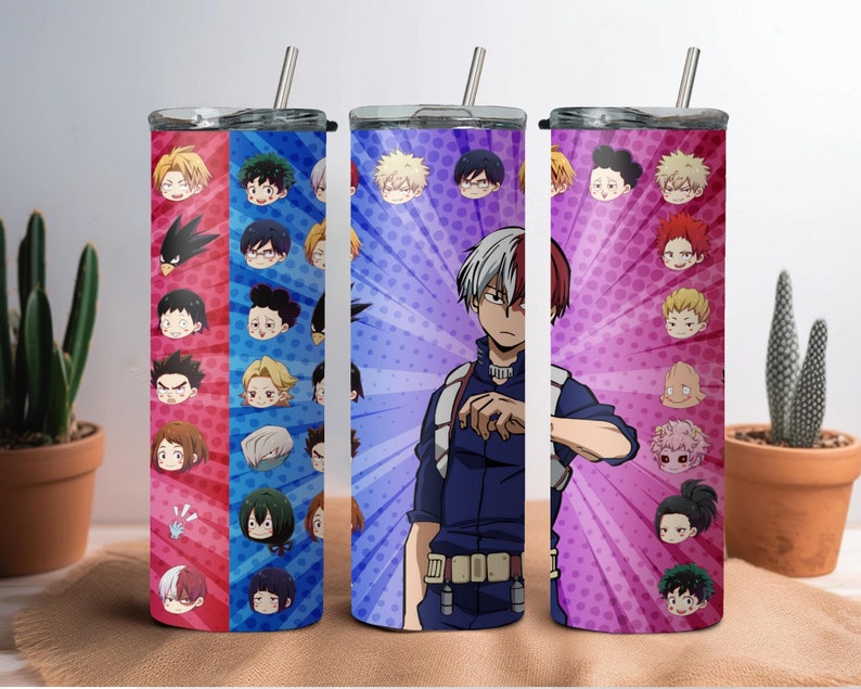 My Hero Anime 20oz Tumbler Wrap, Anime Tumbler Wrap PNG, Fire Ice Hero ...
