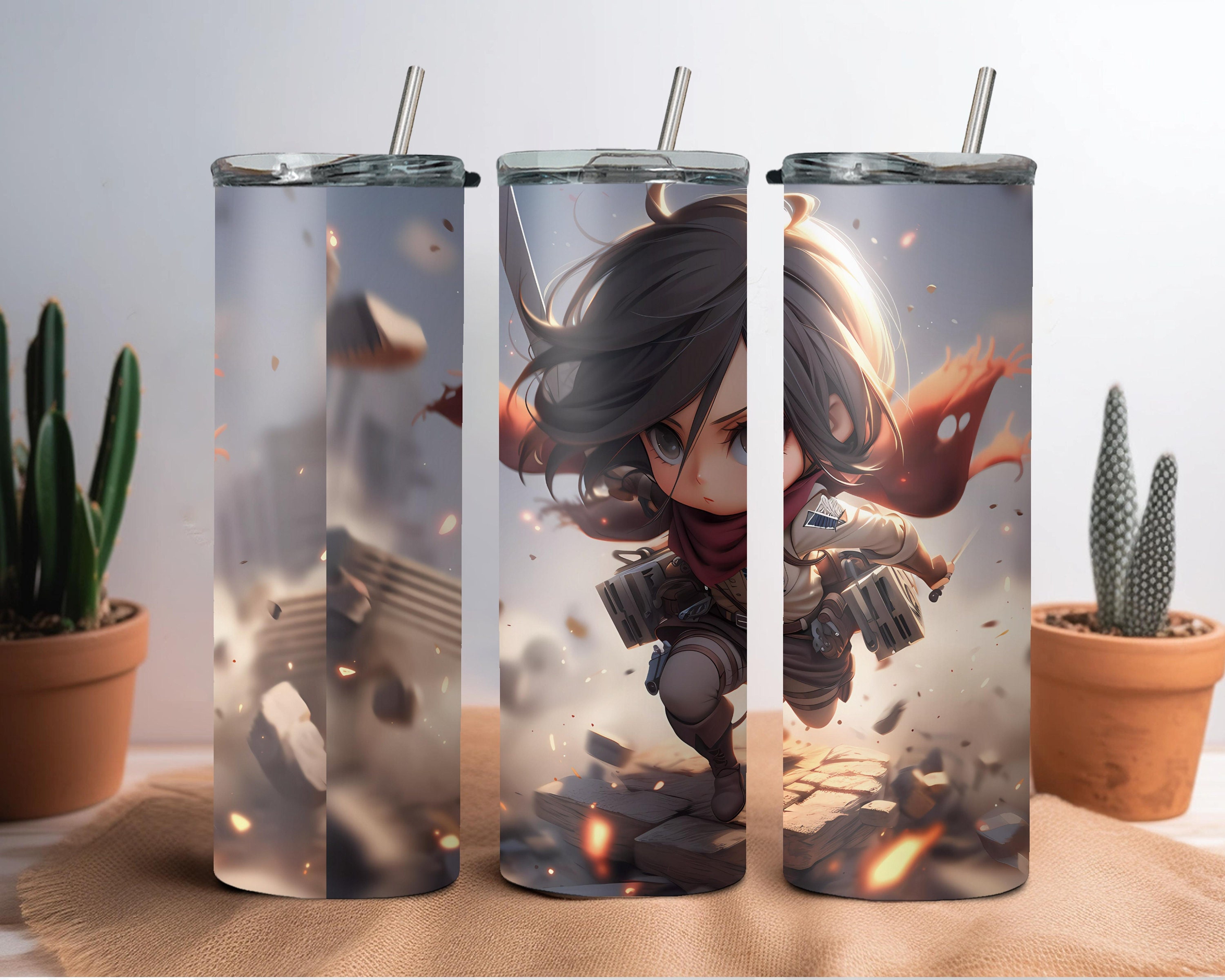 3D Titan Anime 20oz Tumbler Wrap, Chibi Attack Girl Anime Tumbler ...