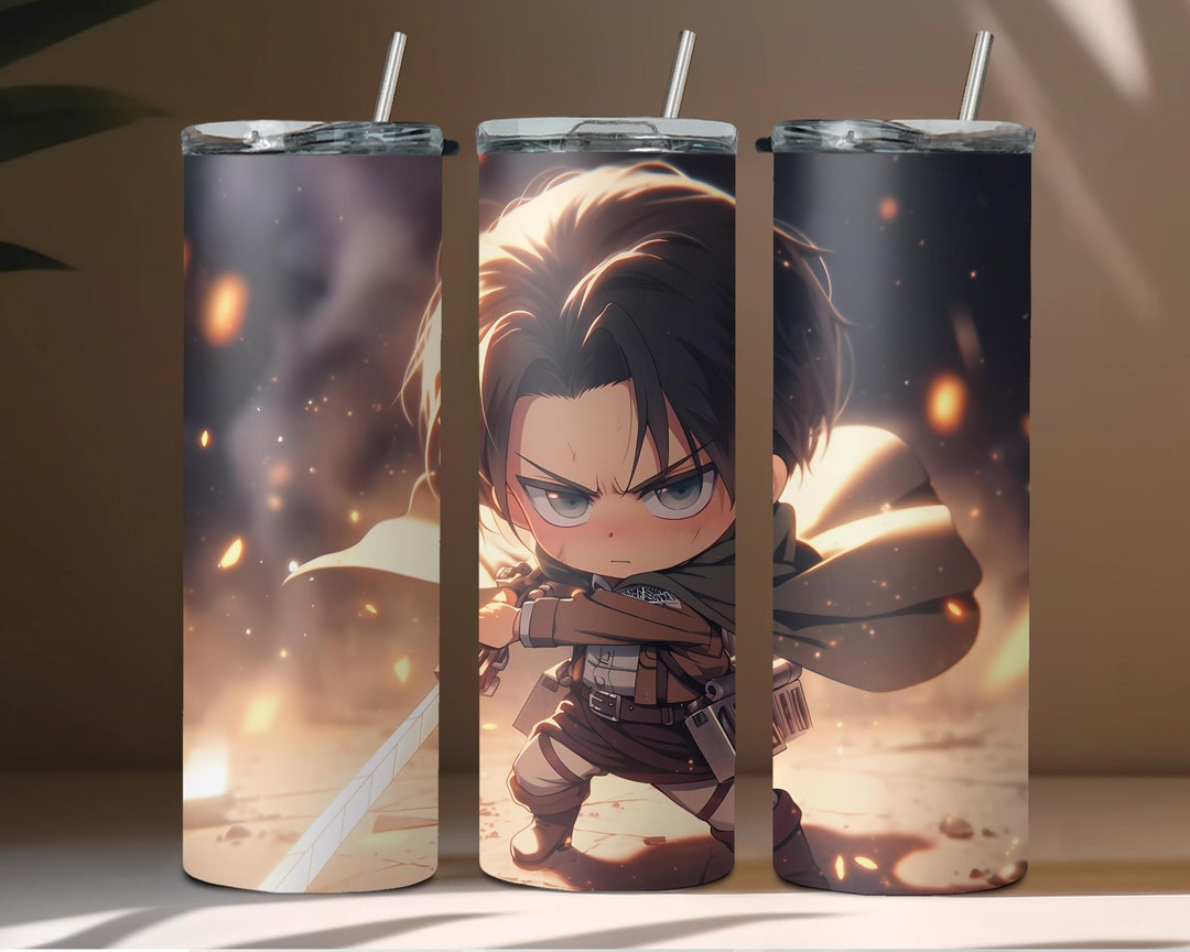 3D Titan Anime Tumbler Wrap, Chibi Levi Design (PNG Instant Download ...