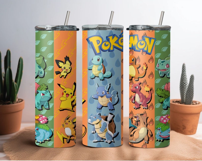 Pokemon Evolution 20oz Sublimation Tumbler Wrap, Anime Straight Skinny ...
