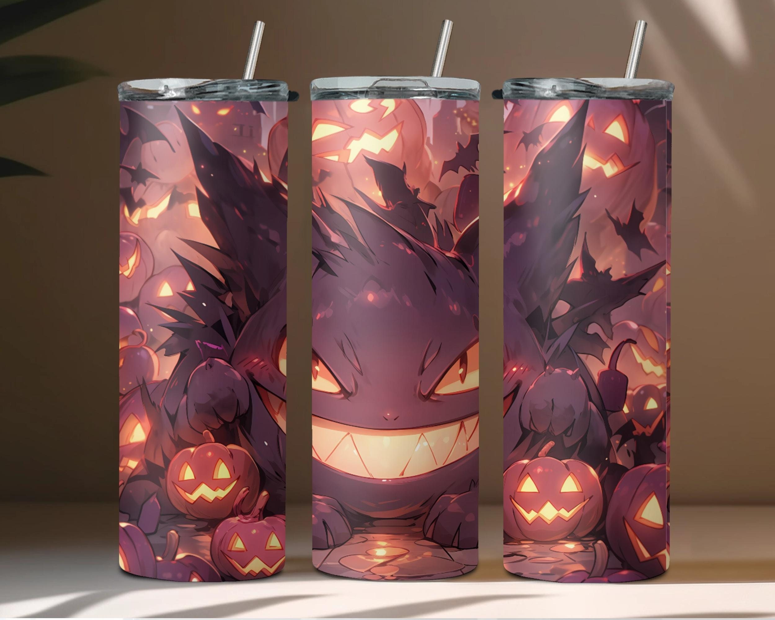 Gengar Halloween 20oz Tumbler Wrap , Halloween-themed Pokemon Tumbler ...