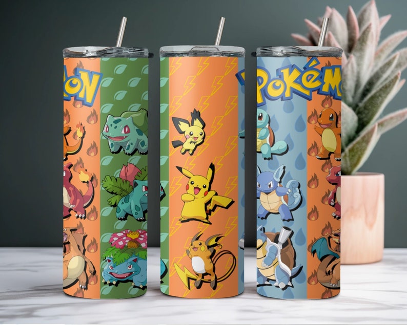 Pokemon Evolution 20oz Sublimation Tumbler Wrap, Anime Straight Skinny ...