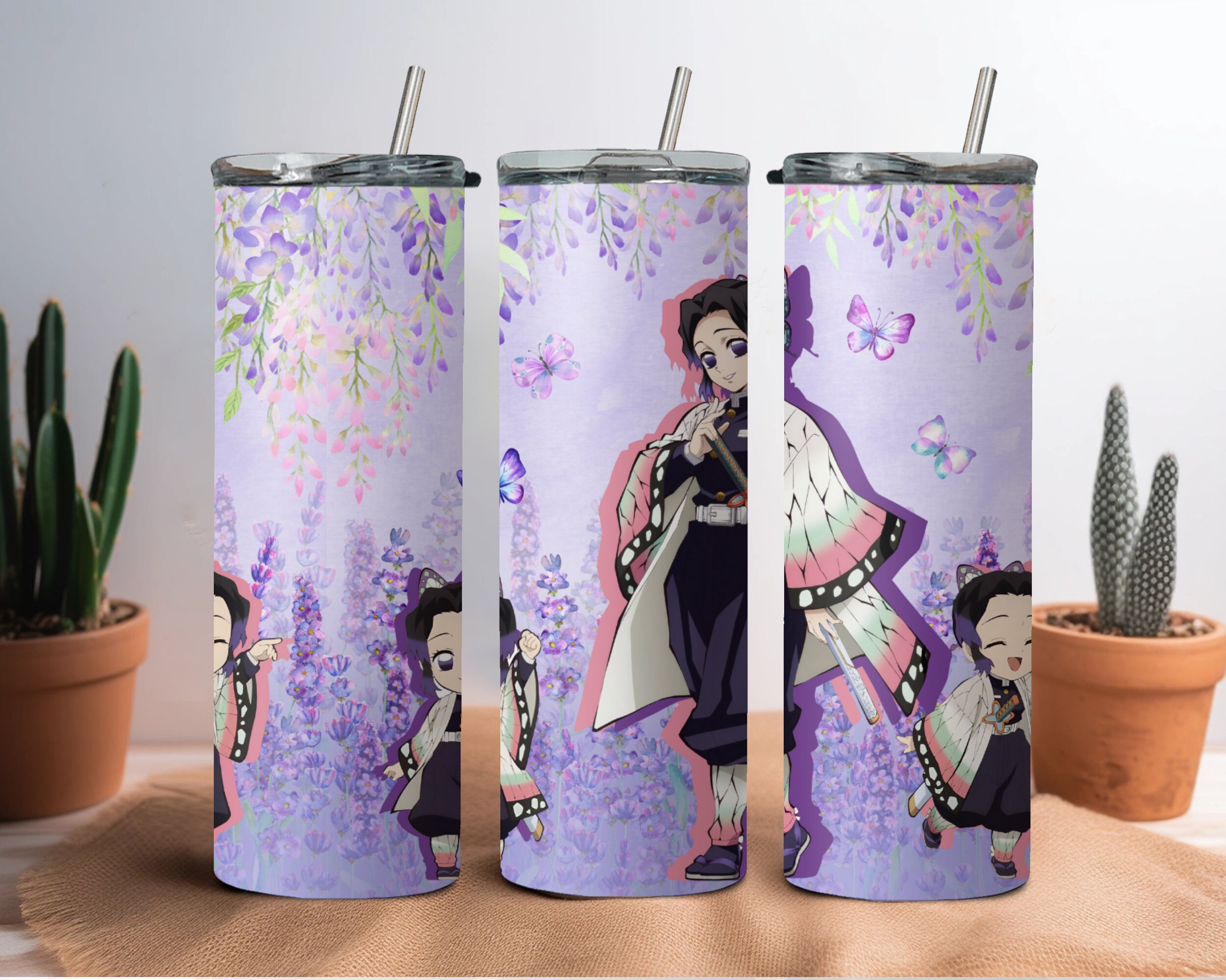Anime Slayer Tumbler Wrap, Purple Floral Design (PNG Digital Download ...