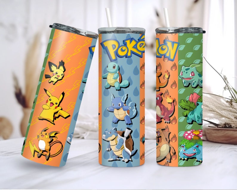 Pokemon Evolution 20oz Sublimation Tumbler Wrap, Anime Straight Skinny ...