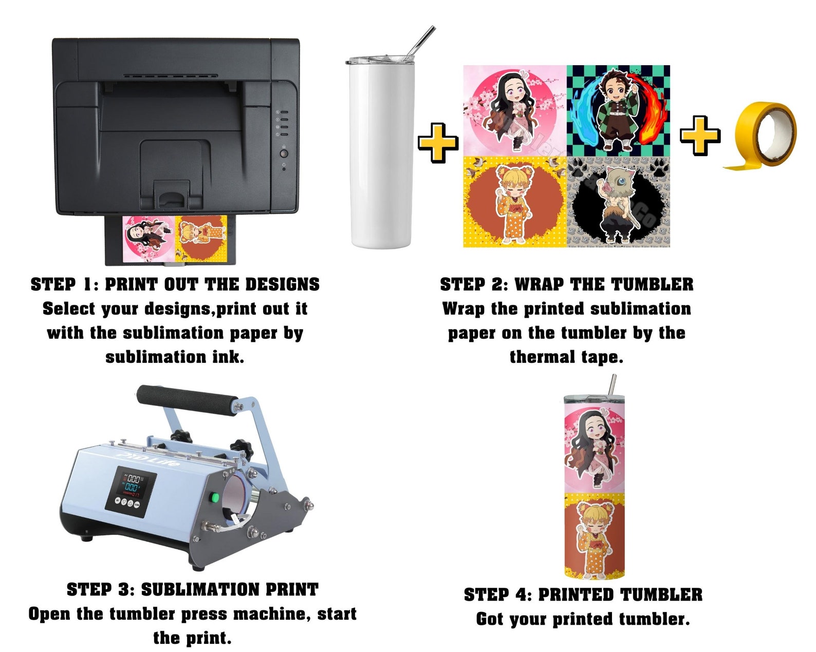 Chibi Anime Characters Tumbler Wrap, Slayer Sublimation Design (PNG ...