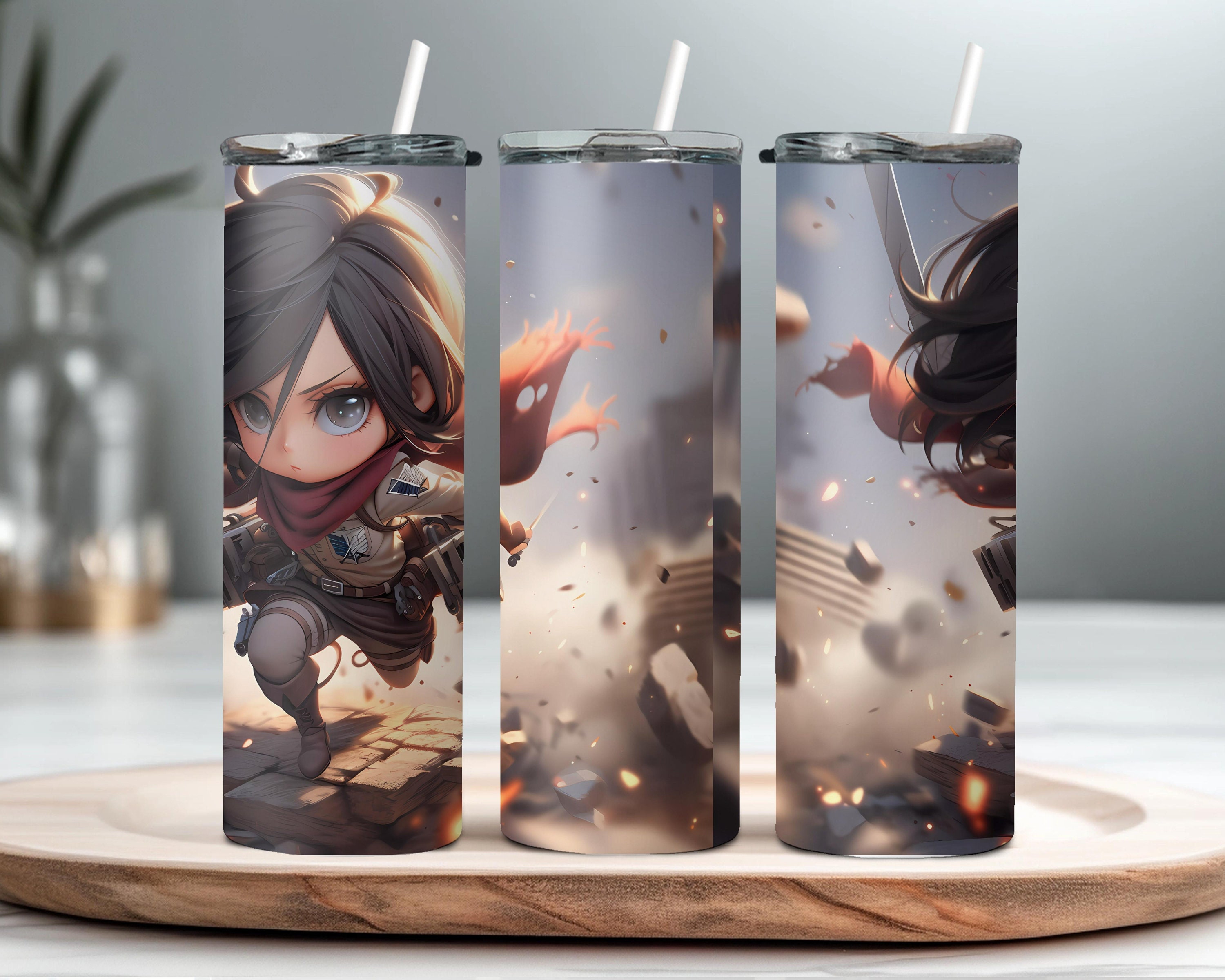 3D Titan Anime 20oz Tumbler Wrap, Chibi Attack Girl Anime Tumbler ...
