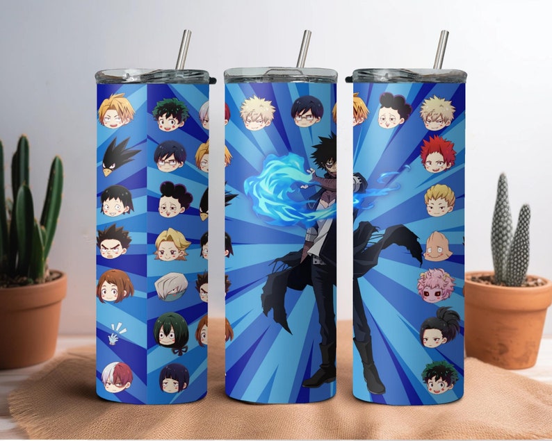 My Hero Anime 20oz Tumbler Wrap, Anime Tumbler Wrap PNG, Blue Fire ...