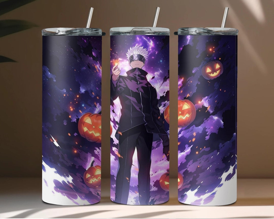 Gojo Sensei Halloween Tumbler Wrap, Anime Pumpkin Space Design (PNG ...