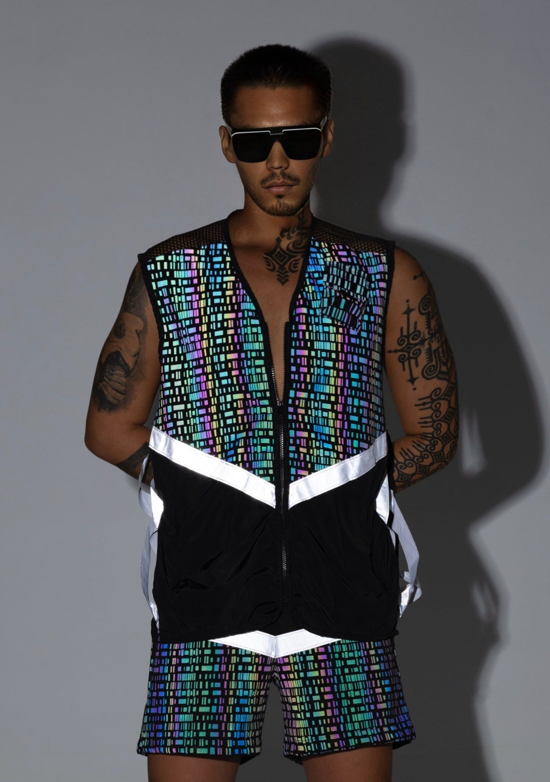 Reflective Fishnet Men Vest, Rave Wear, Rave Clothing, Rave Outfit ...