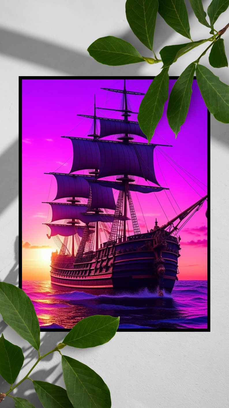 Pirate Ship Sailing Into a Purple Sunset - Etsy