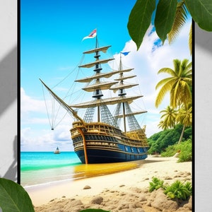Pirate Ship Beached on a Tropical Island - Etsy