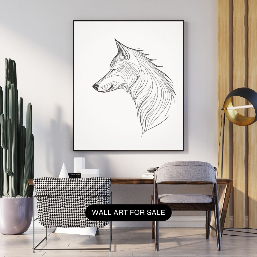 Line Art Wildlife Wolf - Etsy