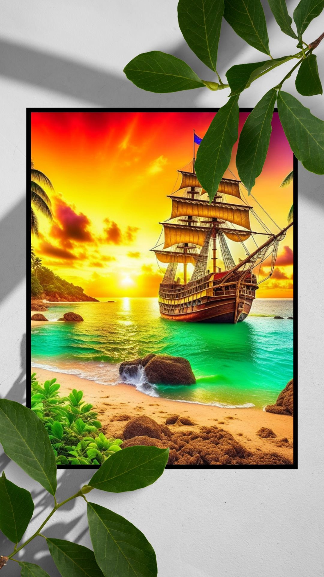 Pirate Ship in Colorful Tropical Sunset - Etsy