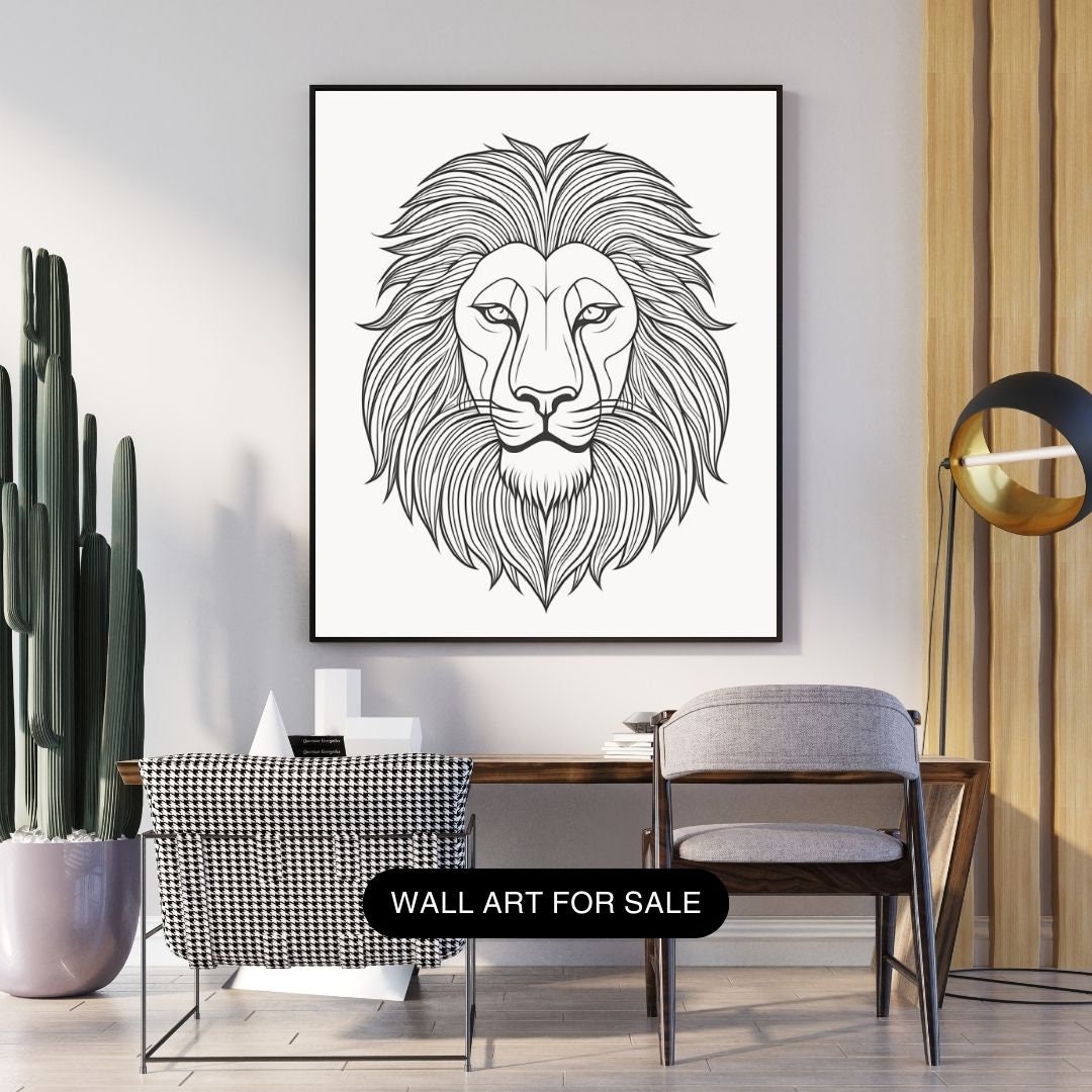 Line Art Lion - Etsy