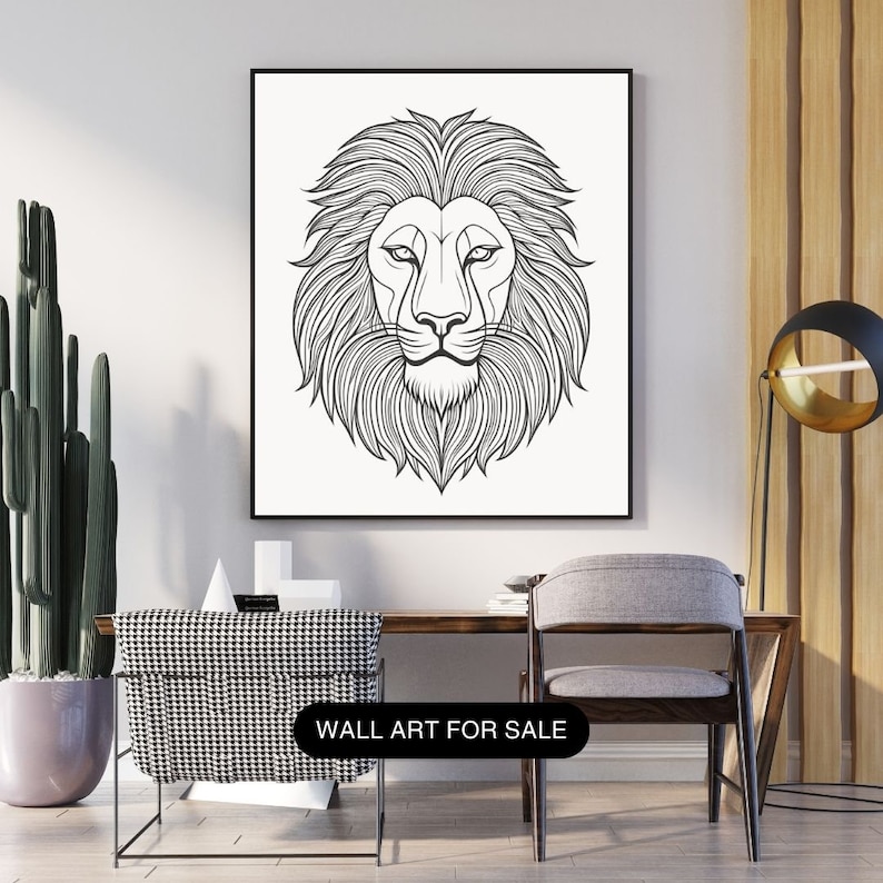 Line Art Lion - Etsy