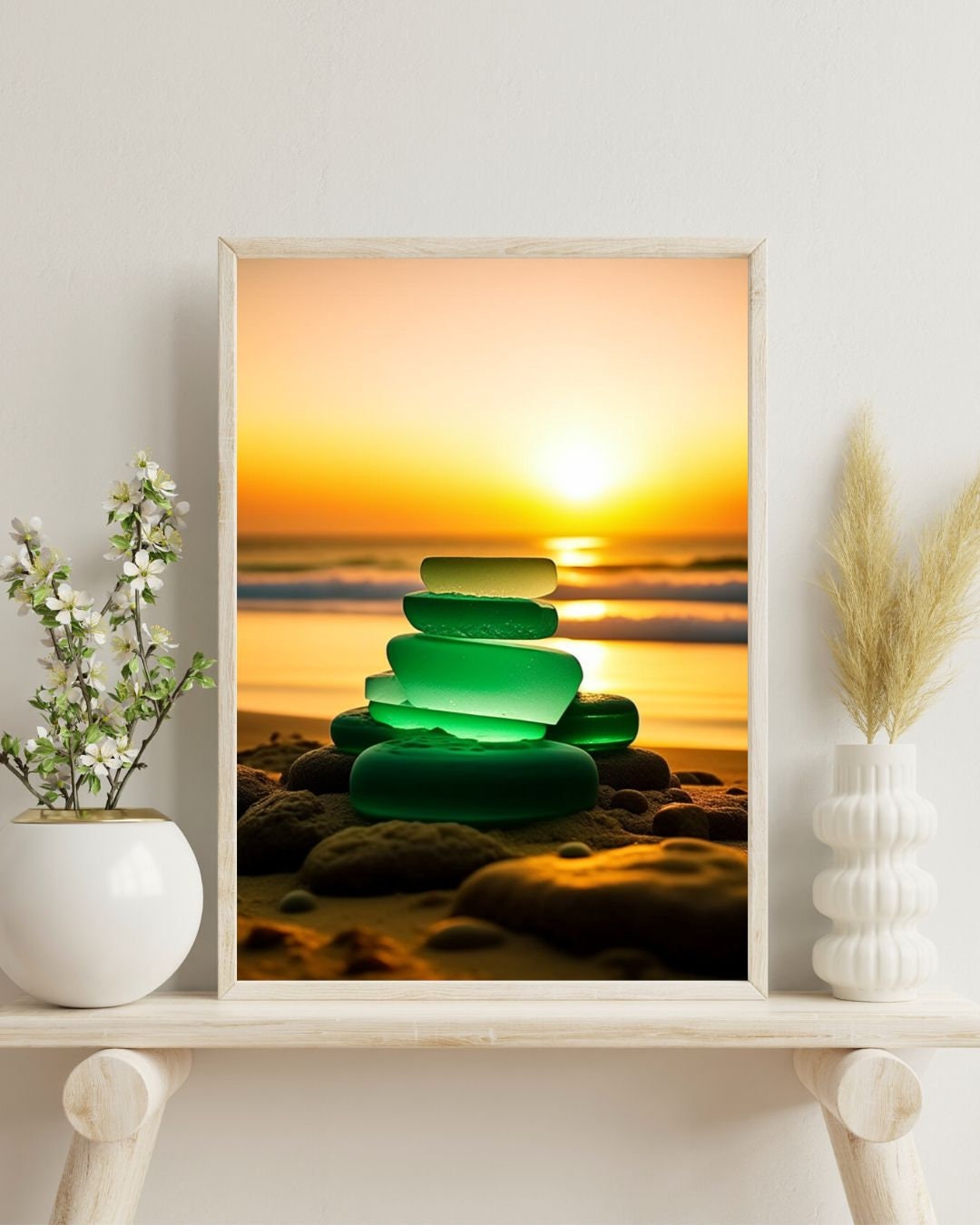 Sea Glass Stack in Front of a Beach Sunset - Etsy